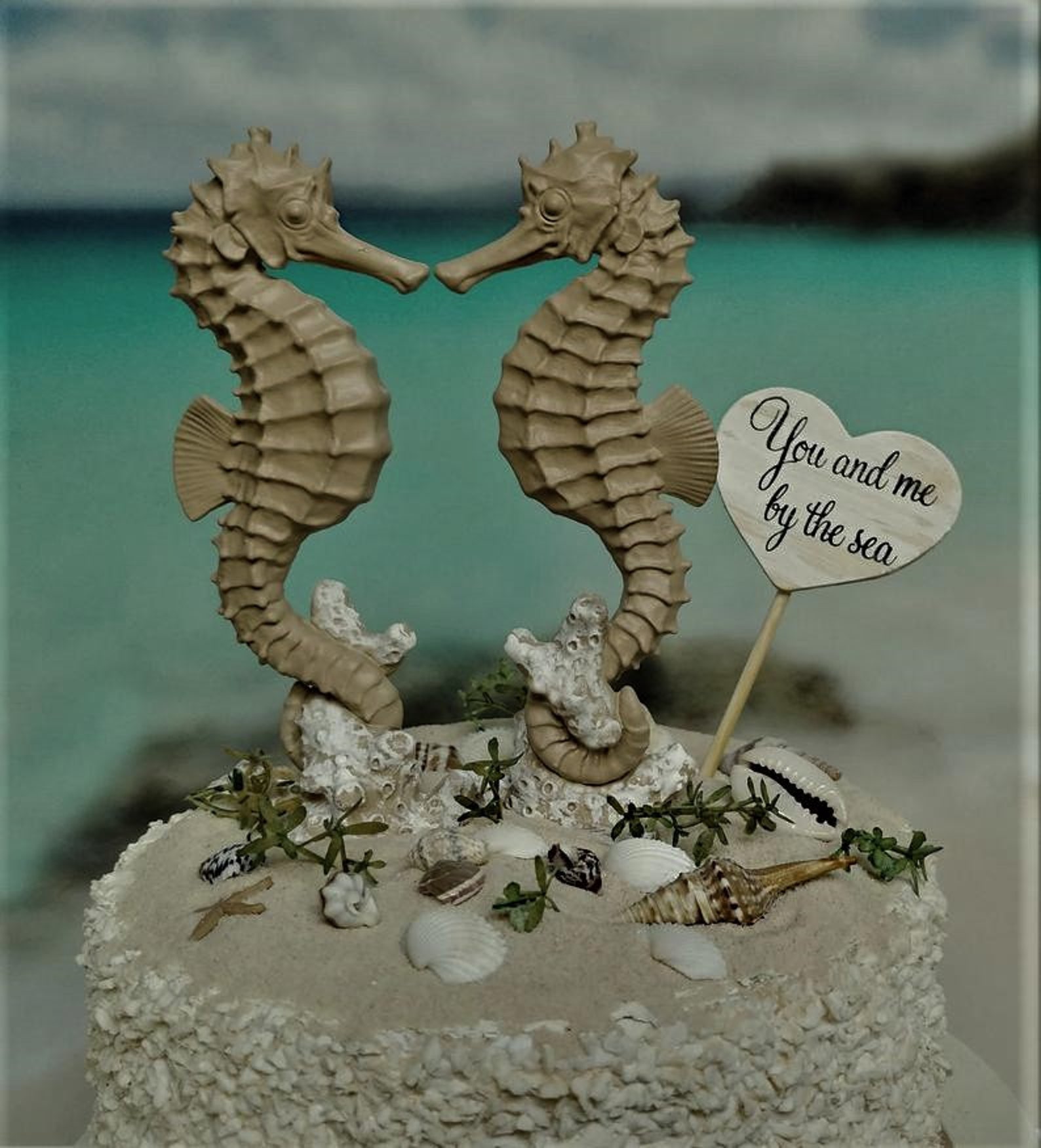 Seahorse Wedding Cake Topper Bride and Groom Beach Themed - Etsy