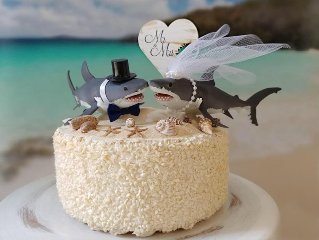 Shark-wedding Cake Topper-shark Lover-beach Wedding-bride and Groom ...