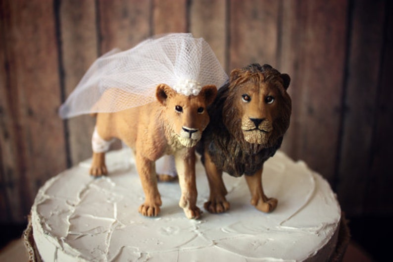 Lion-lioness Wedding-cake Topper-zoo Themed-animal-bride Groom | Etsy