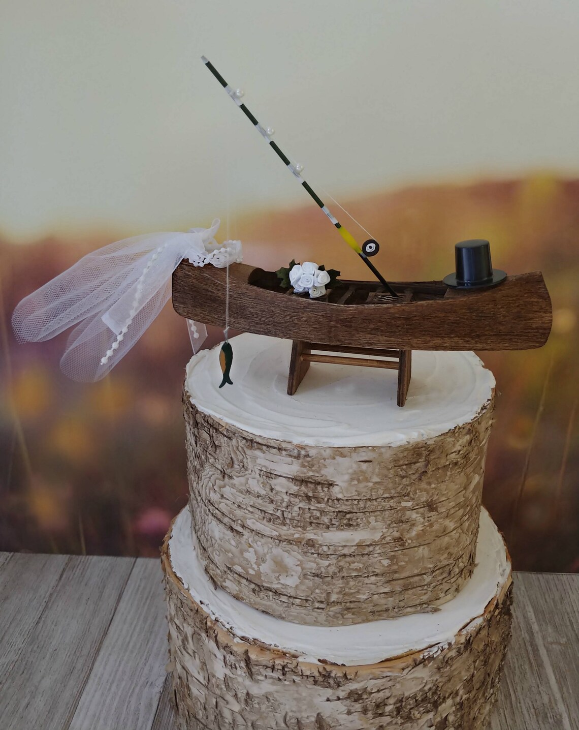 Rustic-canoe-boat-bride-groom-wedding-cake Topper-mr and Mrs-country ...