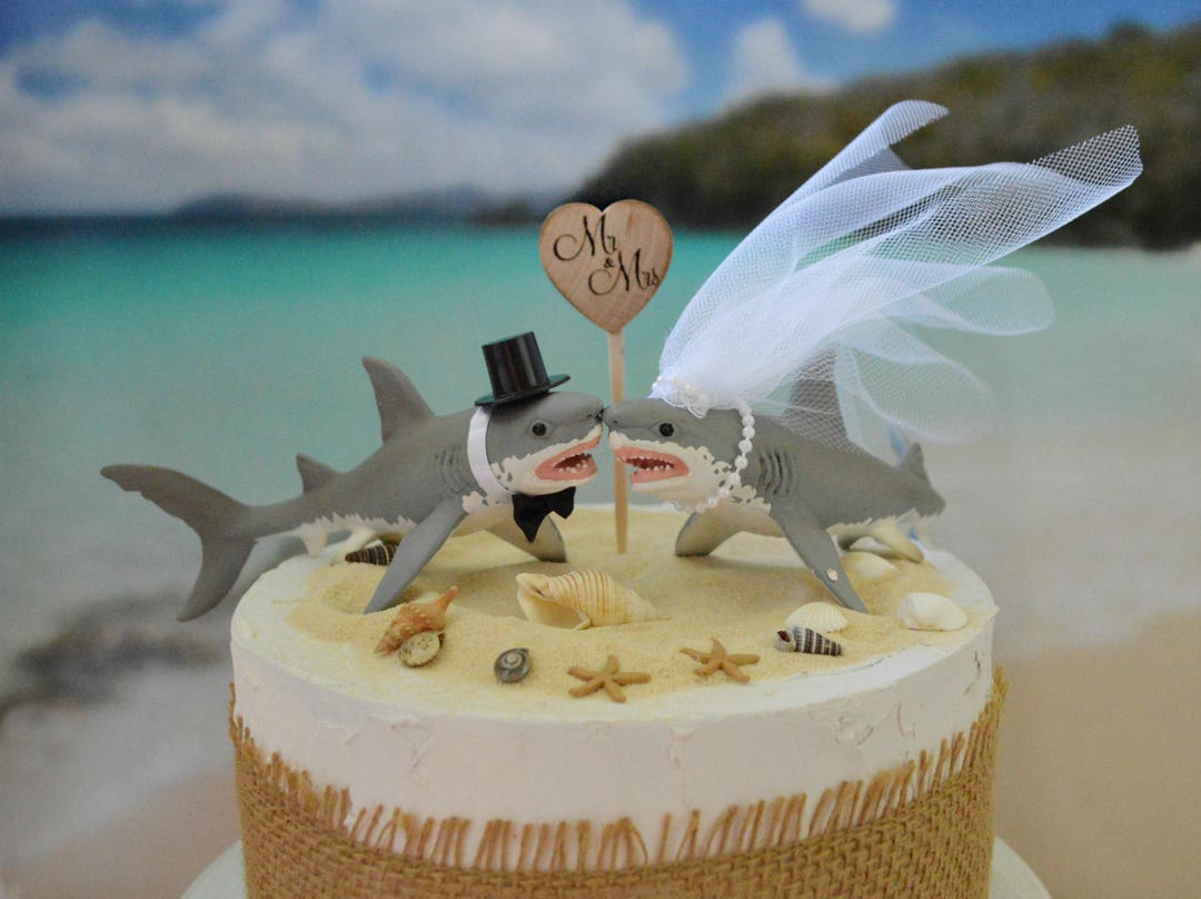 Wedding Cake Topper Great White Shark Lover Ocean Beach Themed ...
