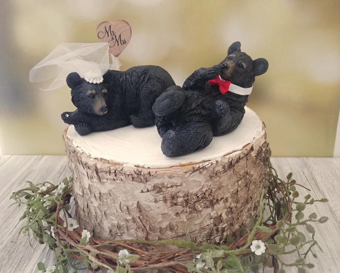Black Bear Bride and Groom Wedding Cake Topper Animal Bear Country ...
