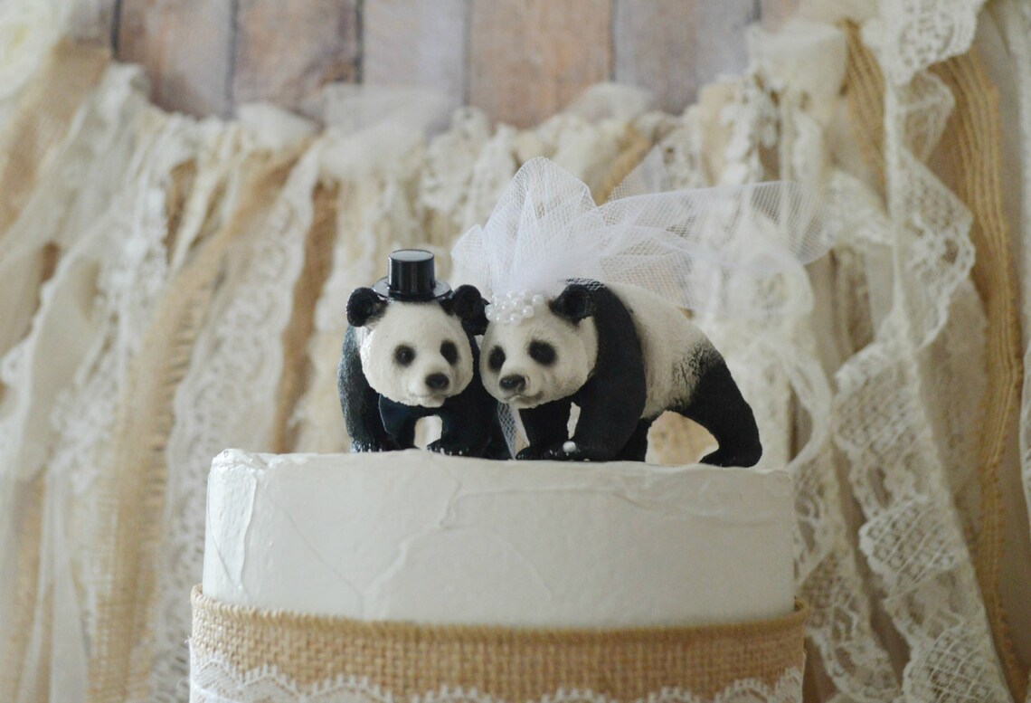 Panda Bear Wedding Cake Topper Bride and Groom Decorations Asia Zoo ...