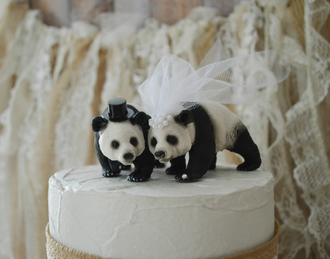 Panda Bear Wedding Cake Topper Bride and Groom Decorations Asia Zoo ...