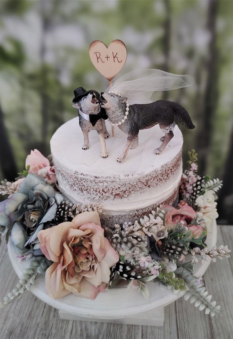 Wolf Wedding Cake Topper Howling Wolf Native American Themed Bride and ...