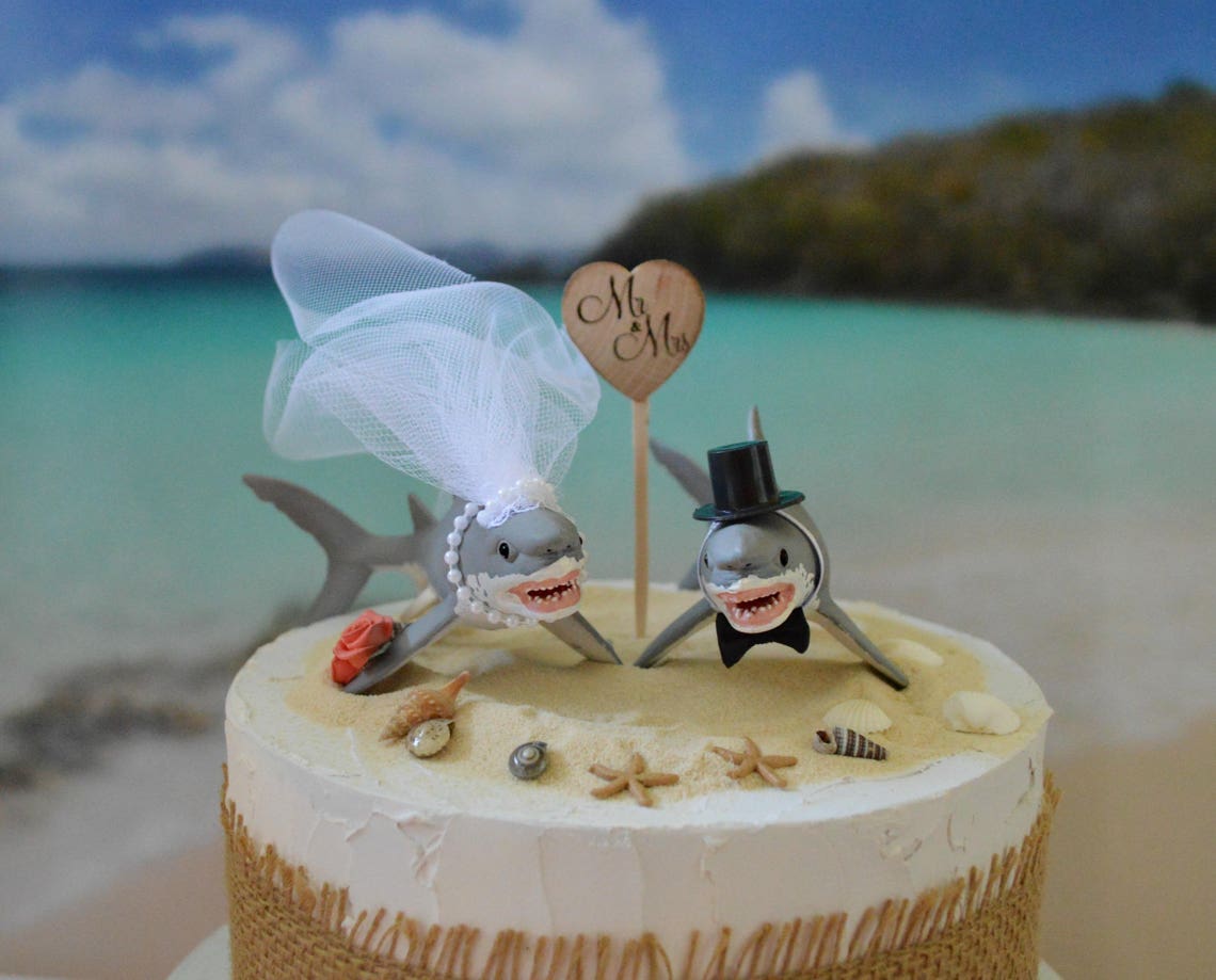 Wedding Cake Topper Great White Shark Lover Ocean Beach Themed | Etsy