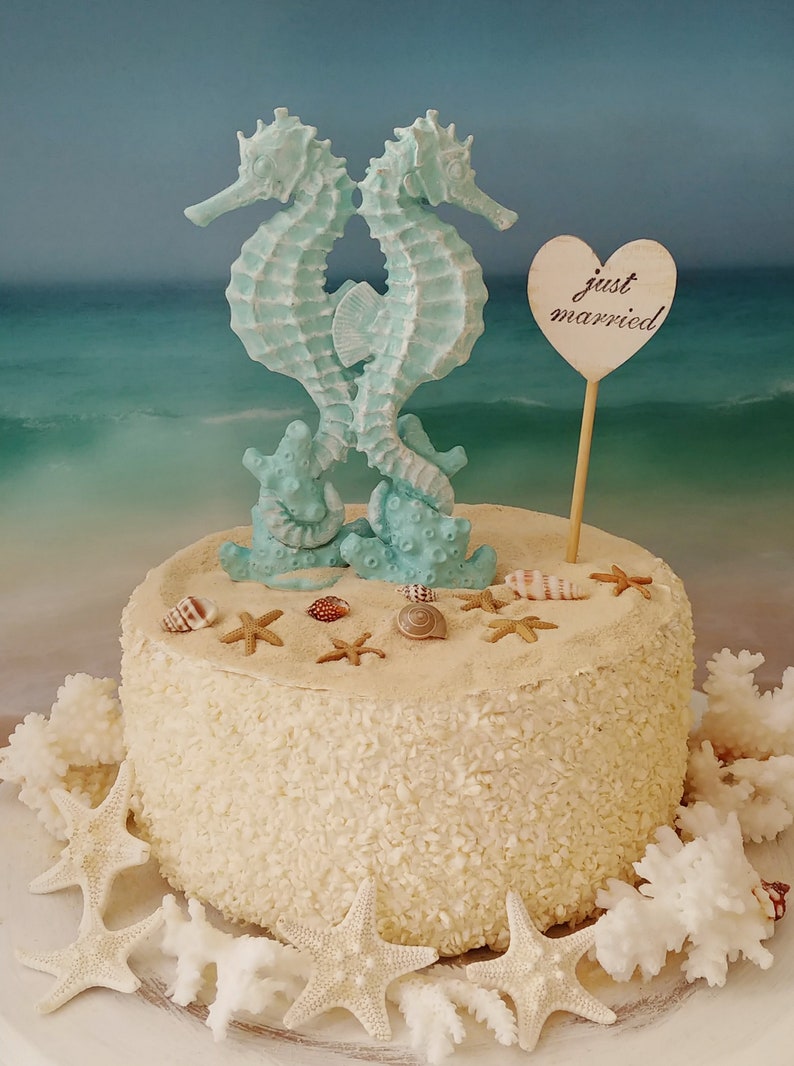 Seahorse Wedding Cake Topper Bride and Groom Beach Themed - Etsy