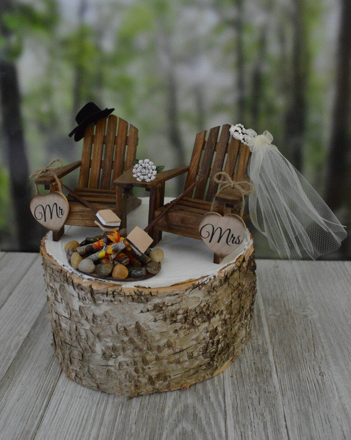 S'mores Themed Camping Wedding Cake Topper Fire Pit Mr&mrs - Etsy