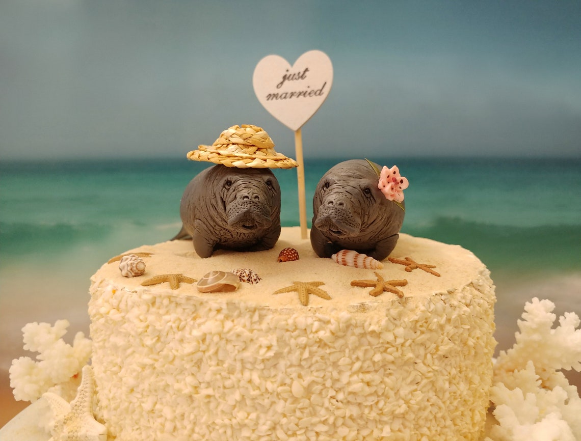 Manatee Wedding Cake Topper Bride and Groom Destination - Etsy