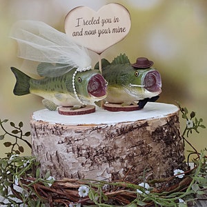 SALE Large Mouth Bass Wedding Cake Topper Fishing Theme Bride Groom ...