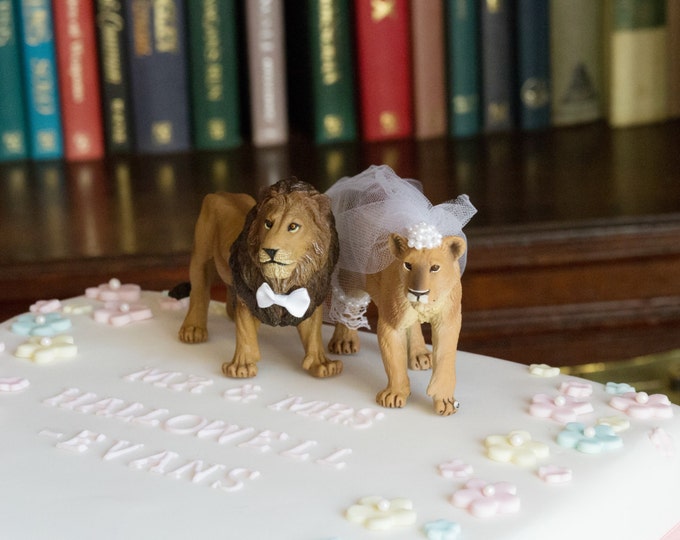Lion-lioness Wedding-cake Topper-zoo Themed-animal-bride Groom Jungle ...
