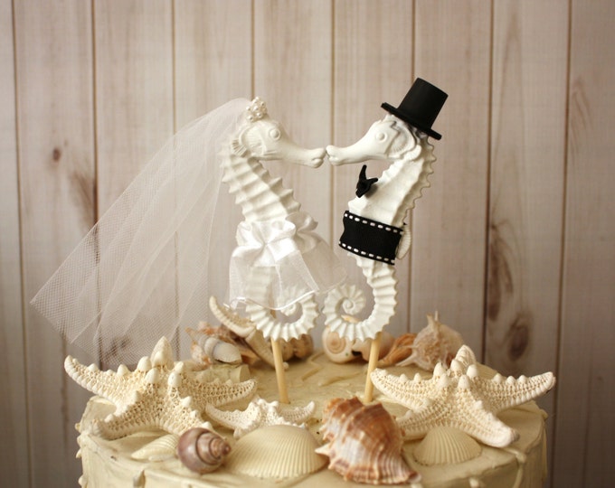 Seahorse Wedding Cake Topper-kissing Seahorse Couple-beach Themed ...