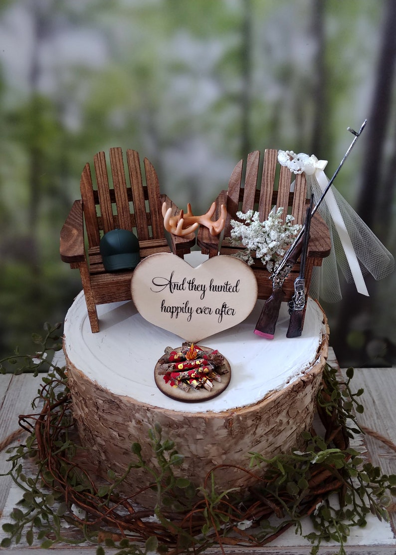 Hunting Themed Wedding Cake Topper 2 Guns Bride Groom Rifle | Etsy