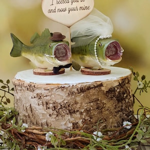 SALE Large Mouth Bass Wedding Cake Topper Fishing Theme Bride Groom ...