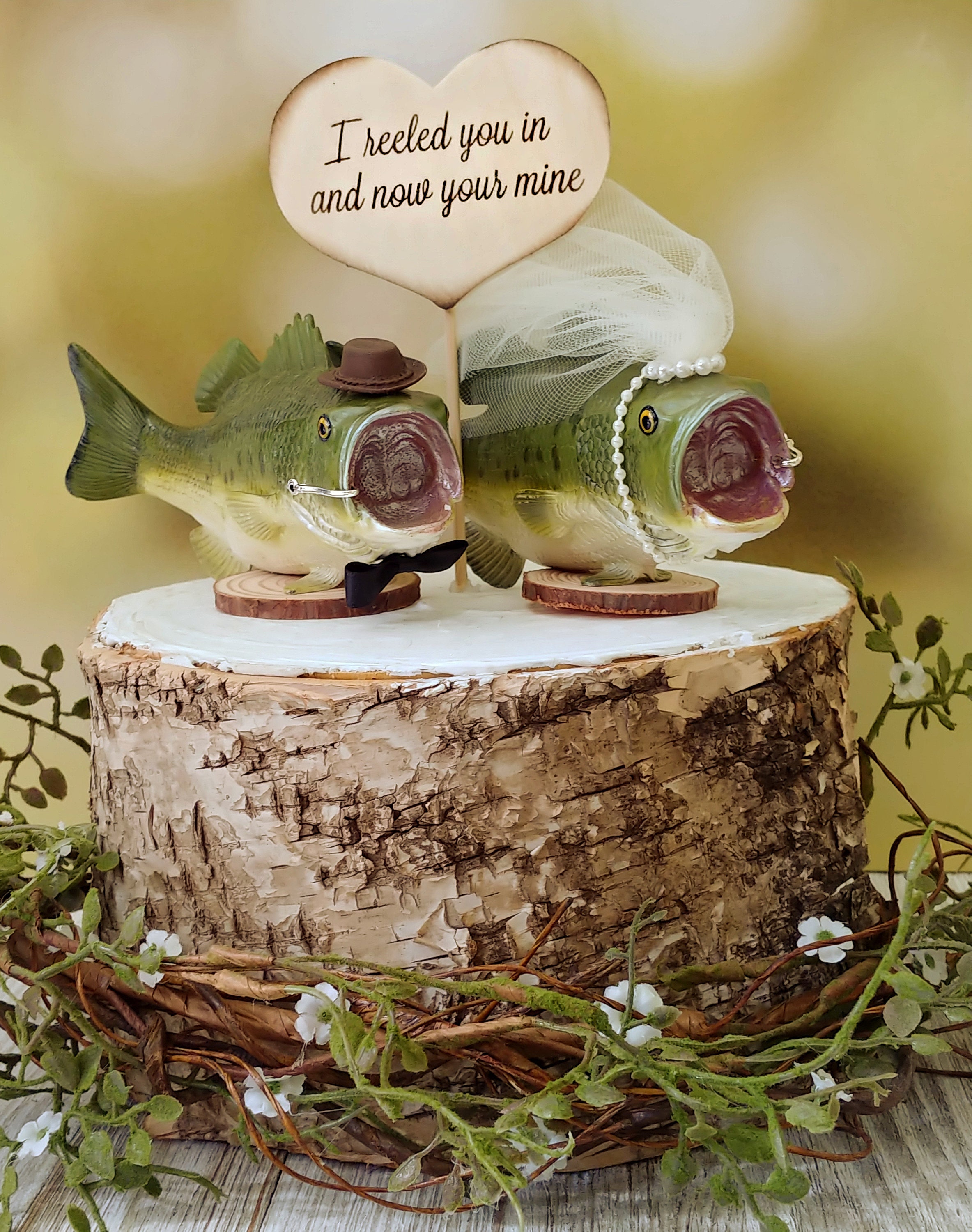 SALE Large Mouth Bass Wedding Cake Topper Fishing Theme Bride Groom ...