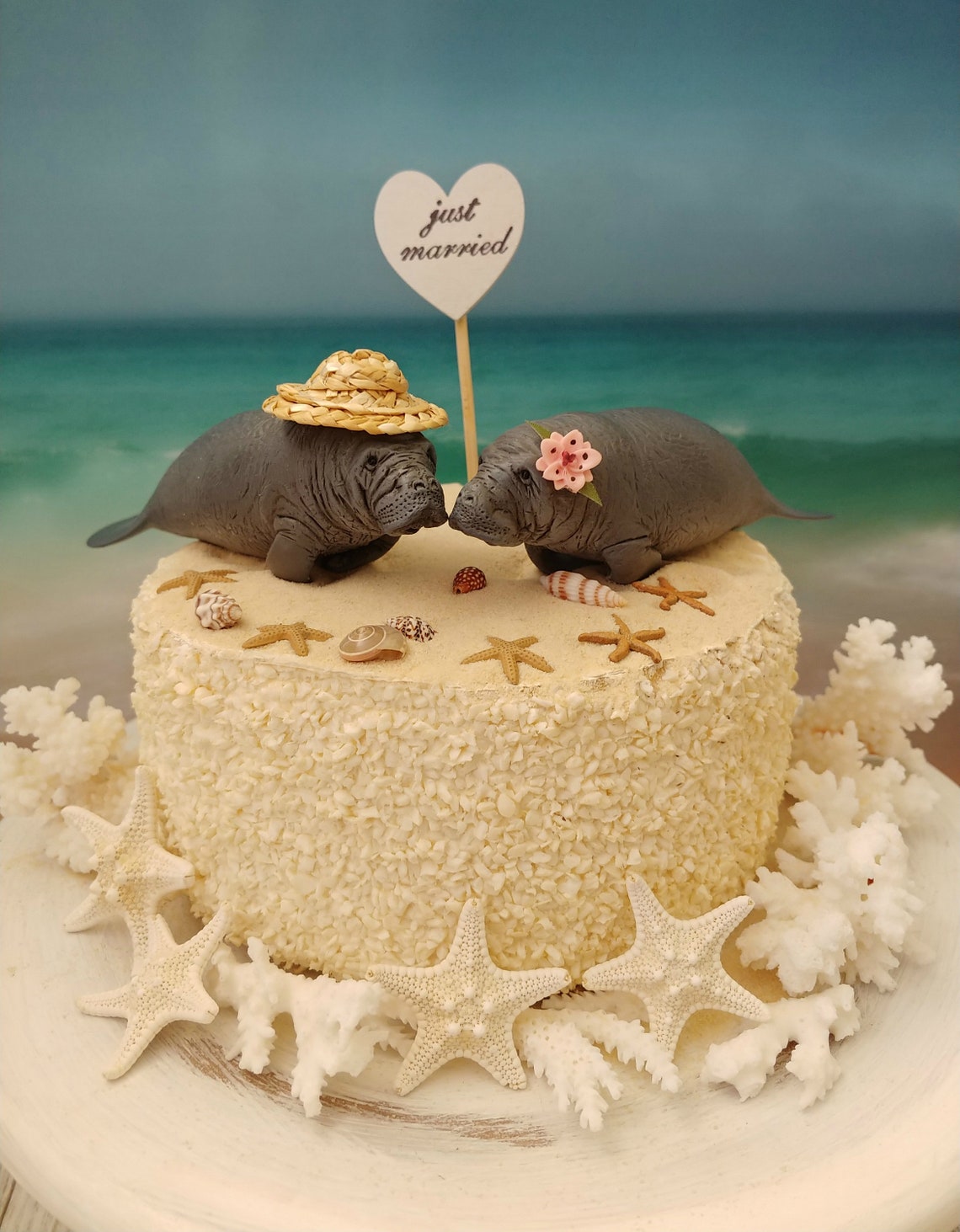 Manatee Wedding Cake Topper Bride and Groom Destination - Etsy