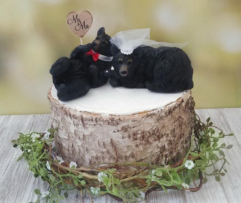 Black Bear Bride and Groom Wedding Cake Topper Animal Bear Country ...