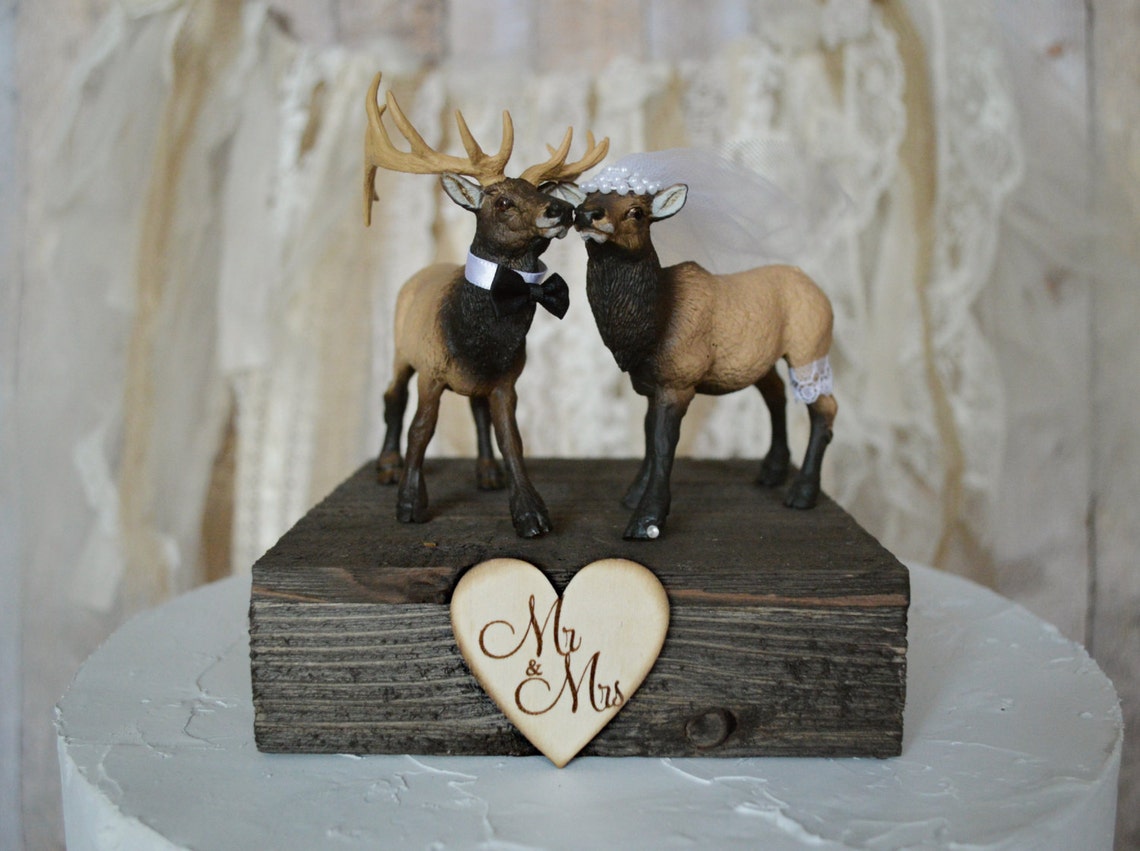 Elk Wedding Cake Topper Bride and Groom Mr &mrs Hunting Elk | Etsy
