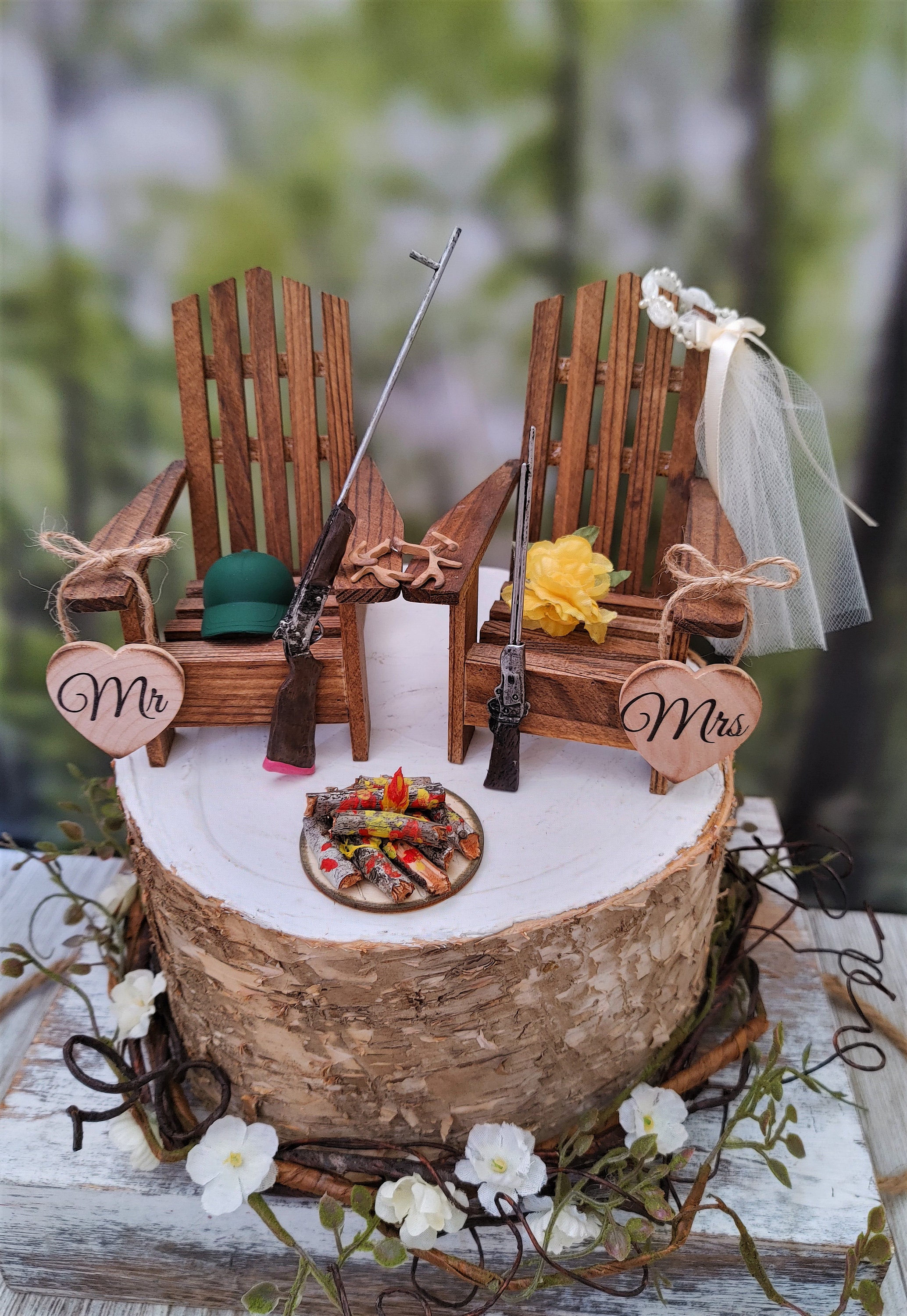 Hunting themed wedding cake topper bride and groom camping | Etsy