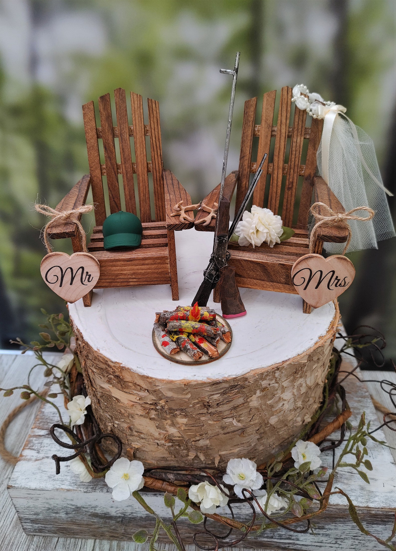 Hunting themed wedding cake topper bride and groom camping | Etsy
