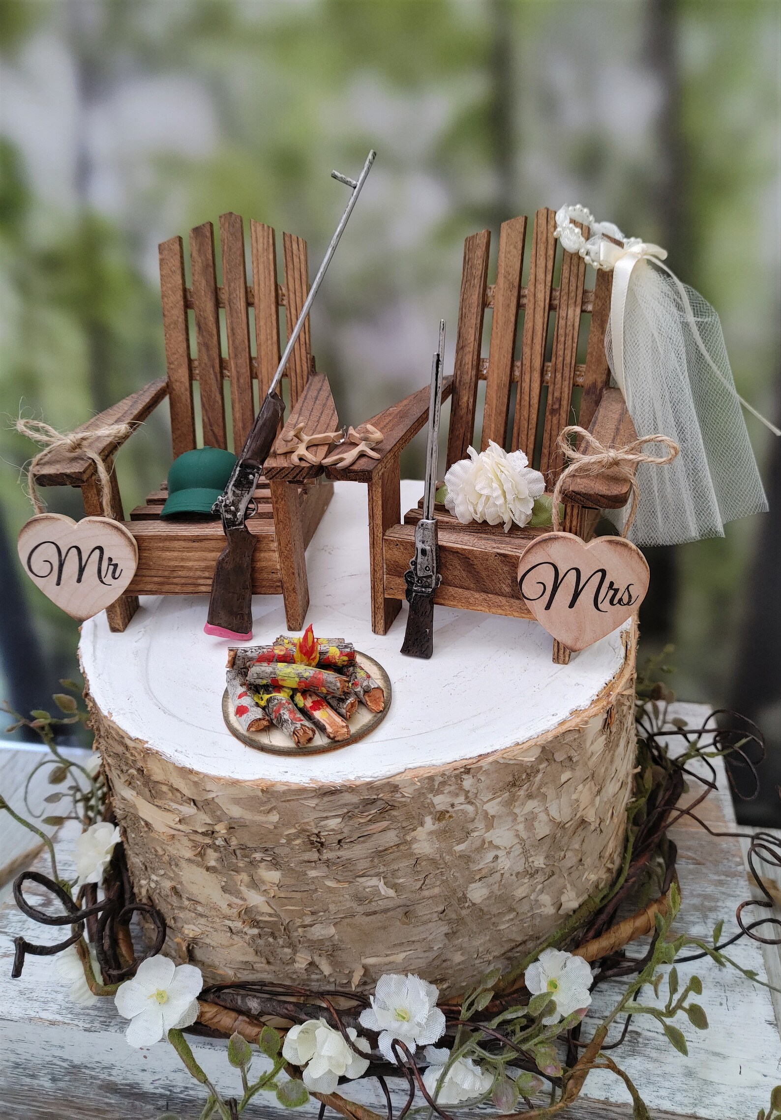 Hunting themed wedding cake topper bride and groom camping | Etsy