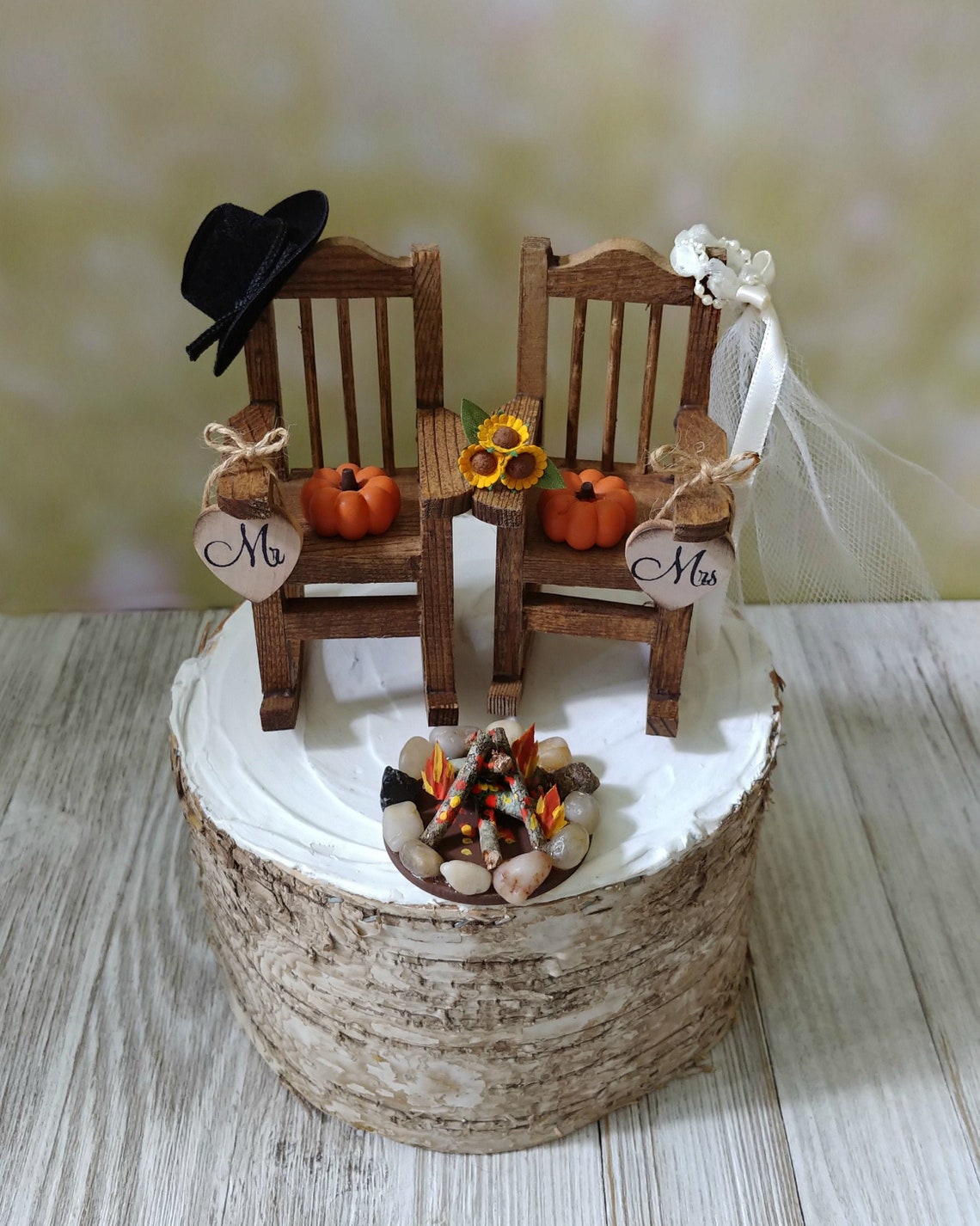 Fall Autumn Themed Wedding Cake Topper Pumpkin Sunflower Bride - Etsy