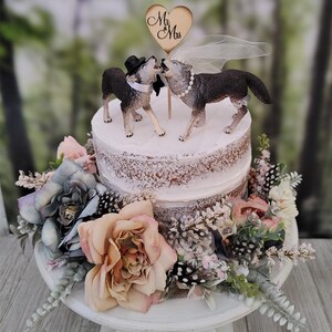Wolf Wedding Cake Topper Howling Wolf Native American Themed Bride and Groom Gray Wolf ...