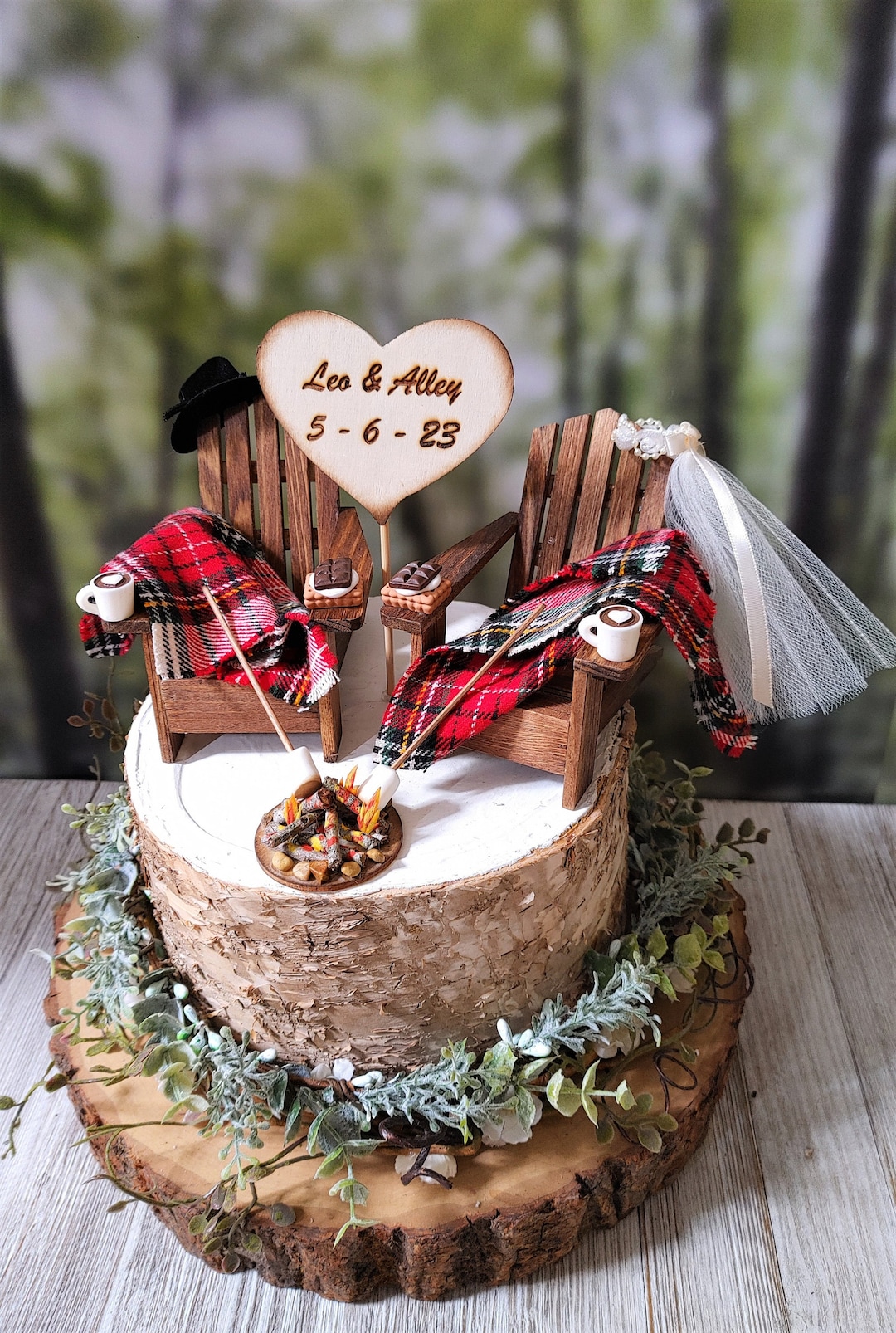 Fall Camping S'mores Themed Wedding Cake Topper Hunting Camping ...