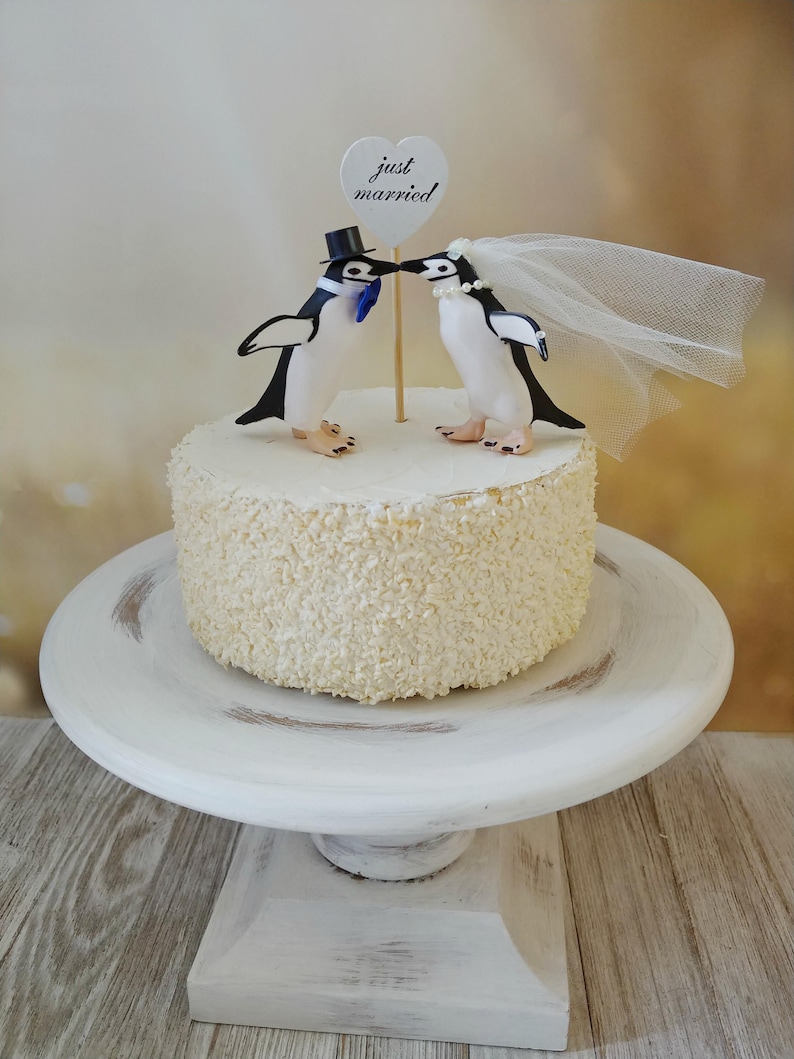 Penguin Wedding Cake Topper Zoo Themed Bride Groom Animal - Etsy