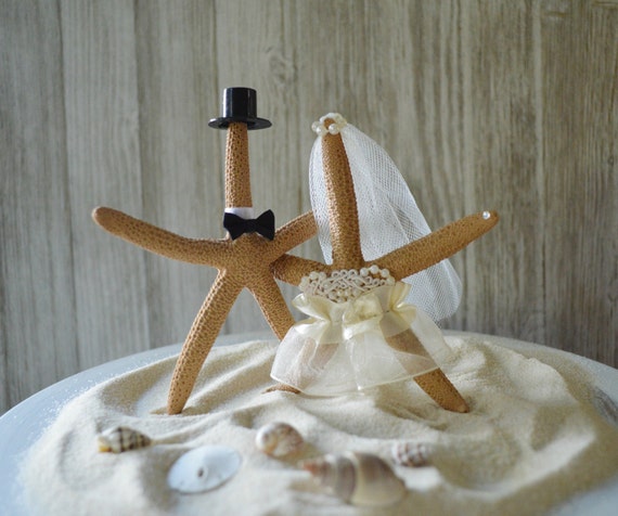 Starfish wedding cake topper decorated ivory veil destination | Etsy