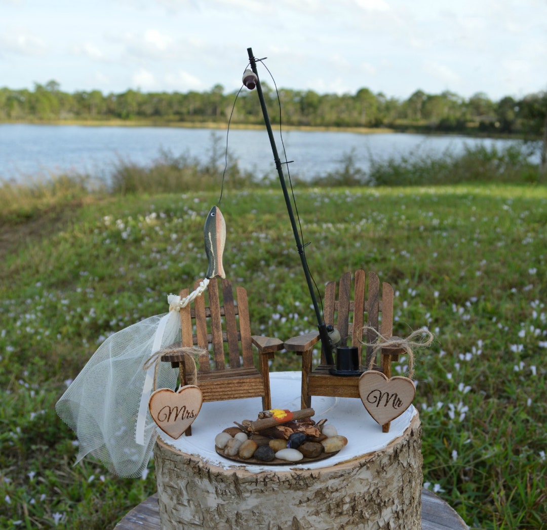 Fishing-lake House-cabin-themed-wedding-cake Topper-fishing Groom-bride ...