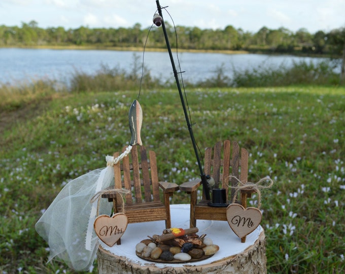 Fishing-lake House-cabin-themed-wedding-cake Topper-fishing Groom-bride ...