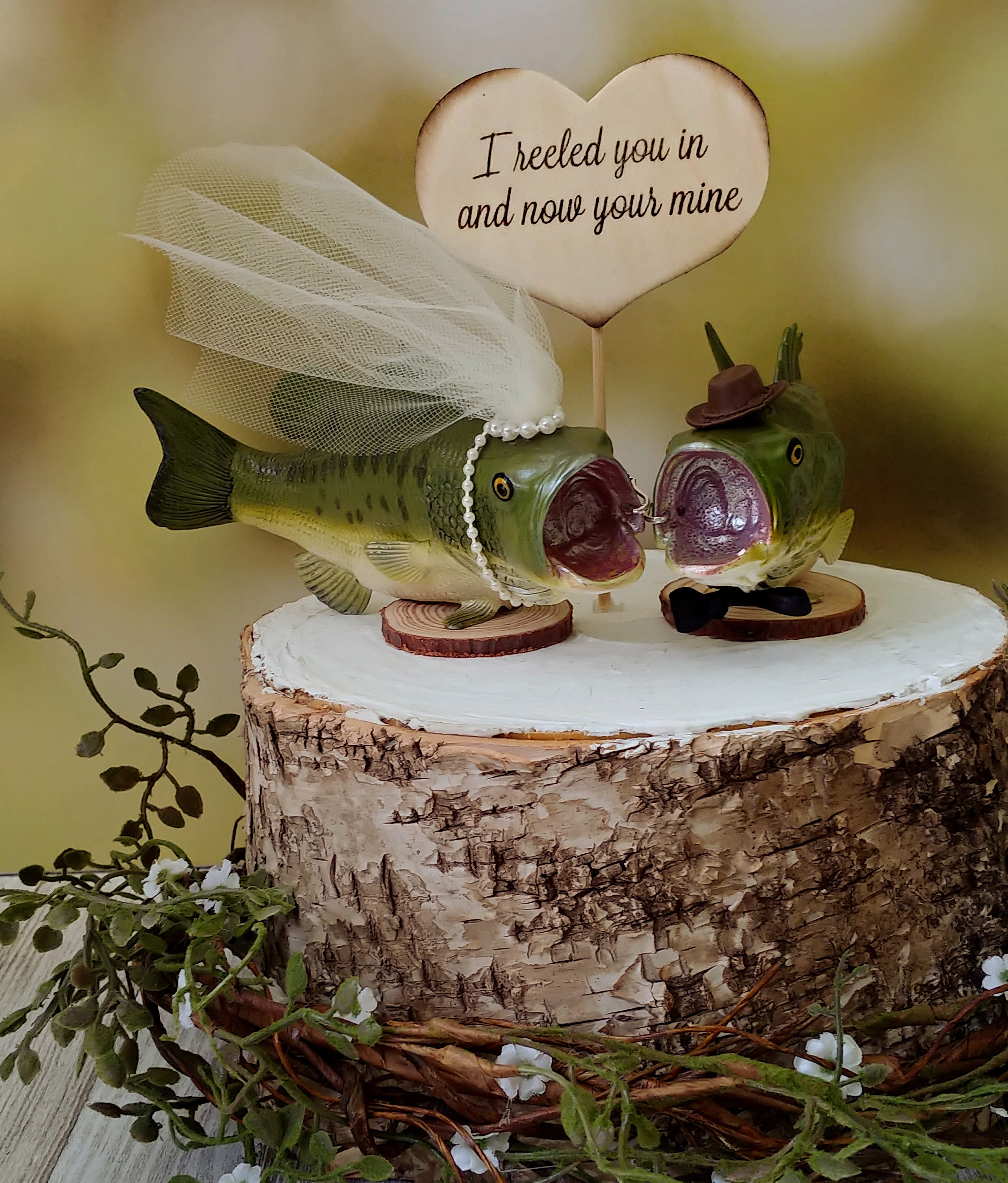 SALE Large Mouth Bass Wedding Cake Topper Fishing Theme Bride Groom ...