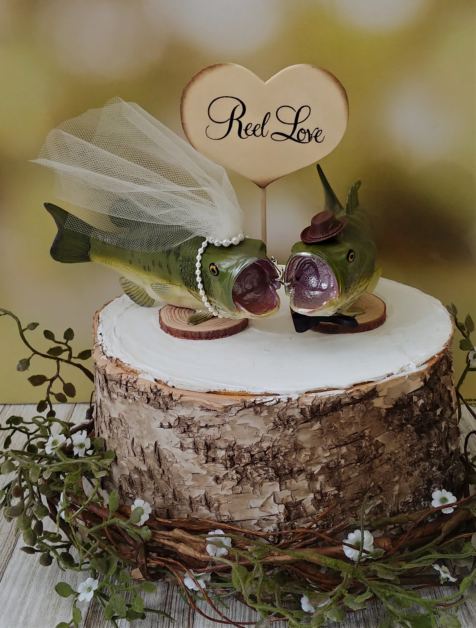 SALE Large Mouth Bass Wedding Cake Topper Fishing Theme Bride Groom ...