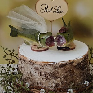 SALE Large Mouth Bass Wedding Cake Topper Fishing Theme Bride Groom ...