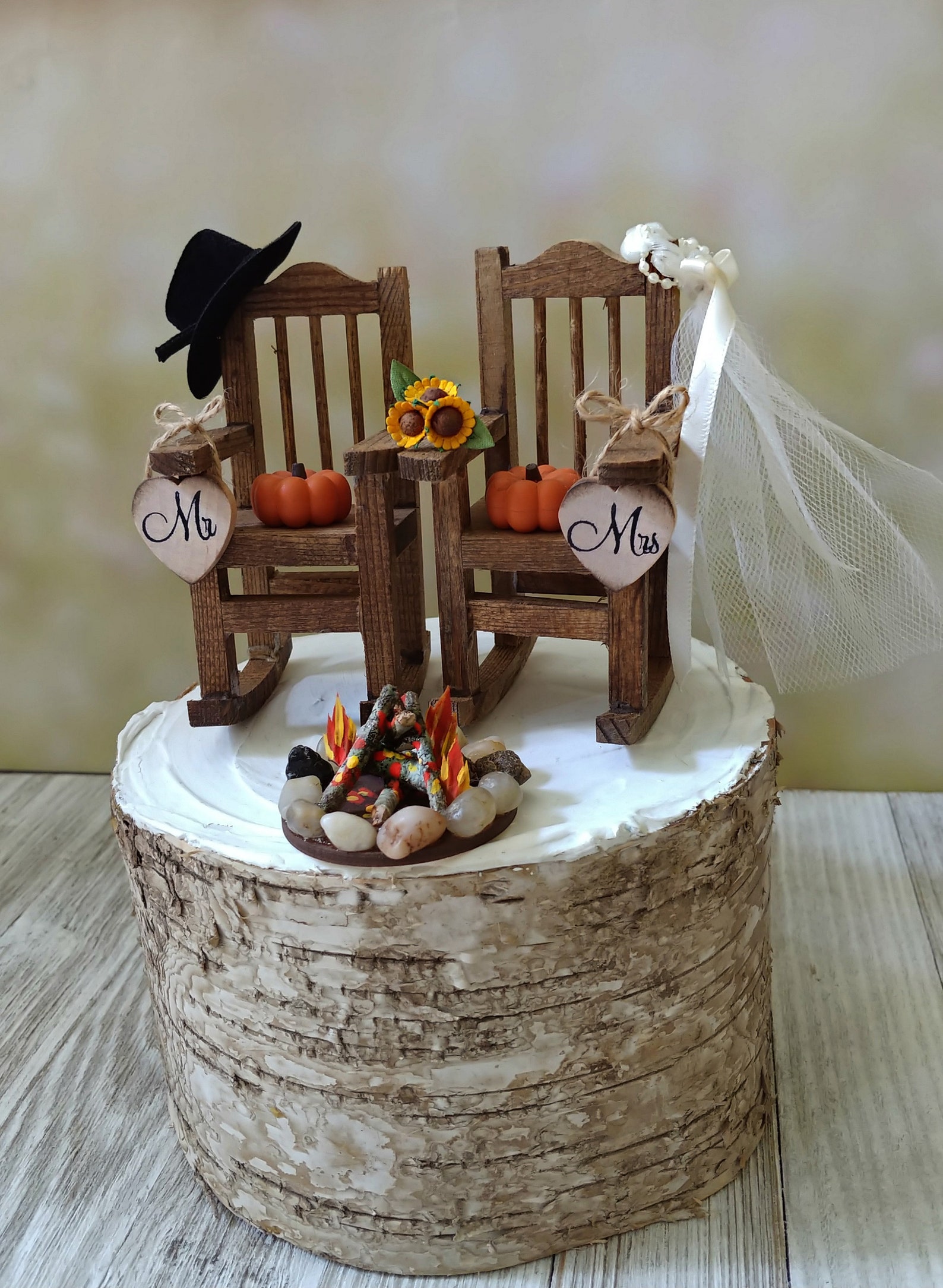 Fall Autumn Themed Wedding Cake Topper Pumpkin Sunflower Bride | Etsy