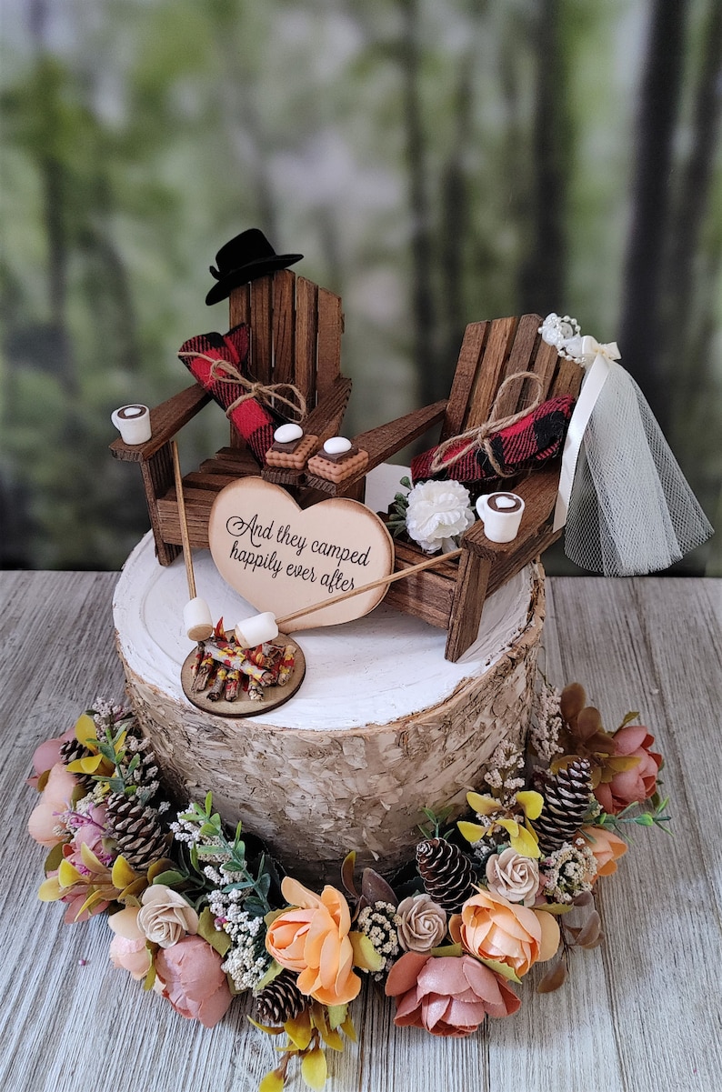Camping Themed Wedding Cake Topper Camp Fire Smores Roasting - Etsy