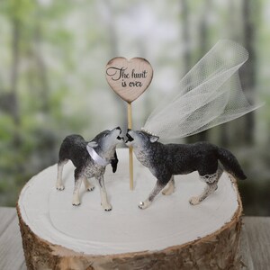 Wolf Wedding Cake Topper Howling Wolf Native American Themed Bride and Groom Gray Wolf ...