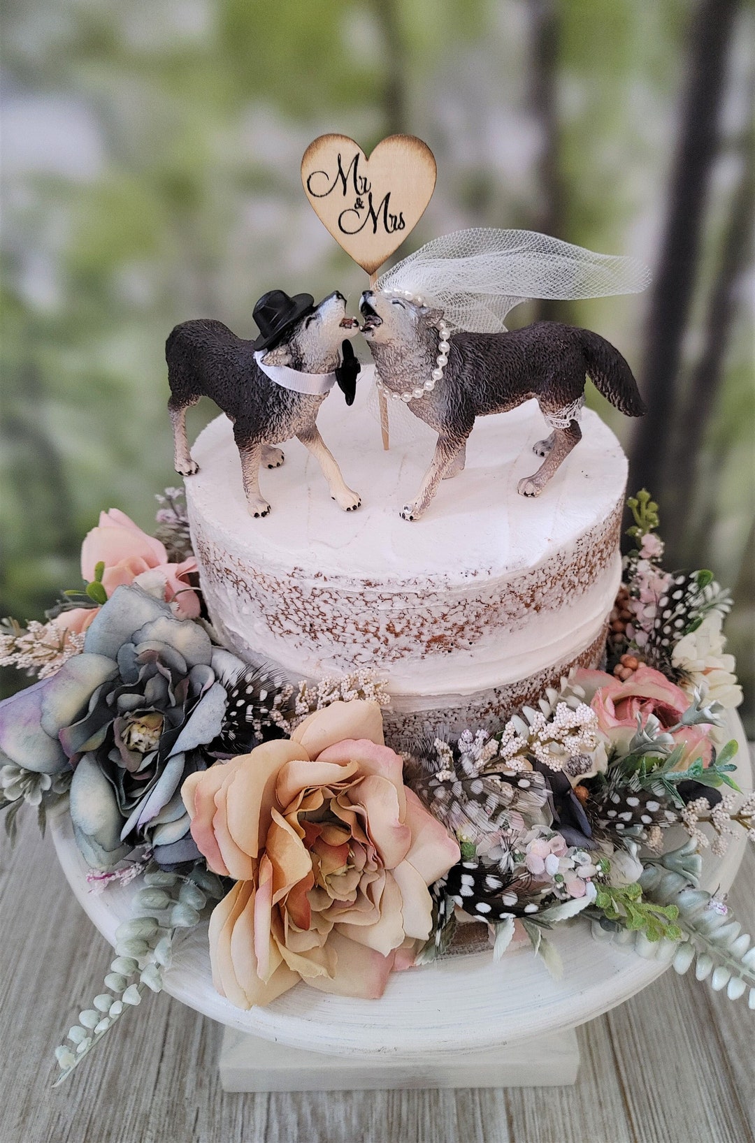 Wolf Wedding Cake Topper Howling Wolf Native American Themed Bride and ...