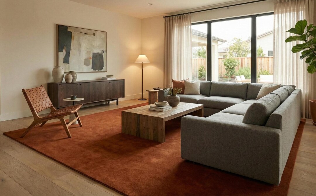 Modern Solid Rust Hand Tufted Rug 10x14 Ft | Minimalist Living Room ...