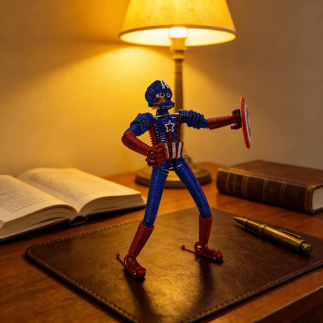 Handmade Aluminum Wire Spider Hero Figure With Shield, Unique Superhero ...