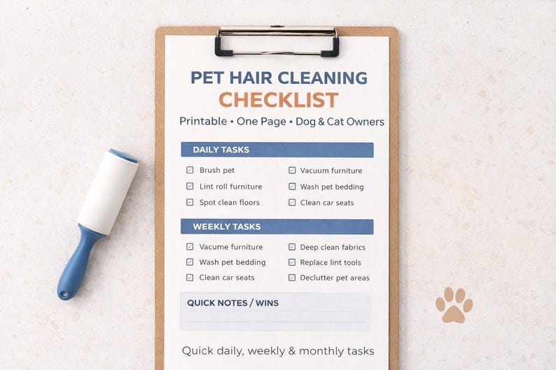 Pet Hair Cleaning Checklist | Printable Dog & Cat Hair Control Sheet - Etsy
