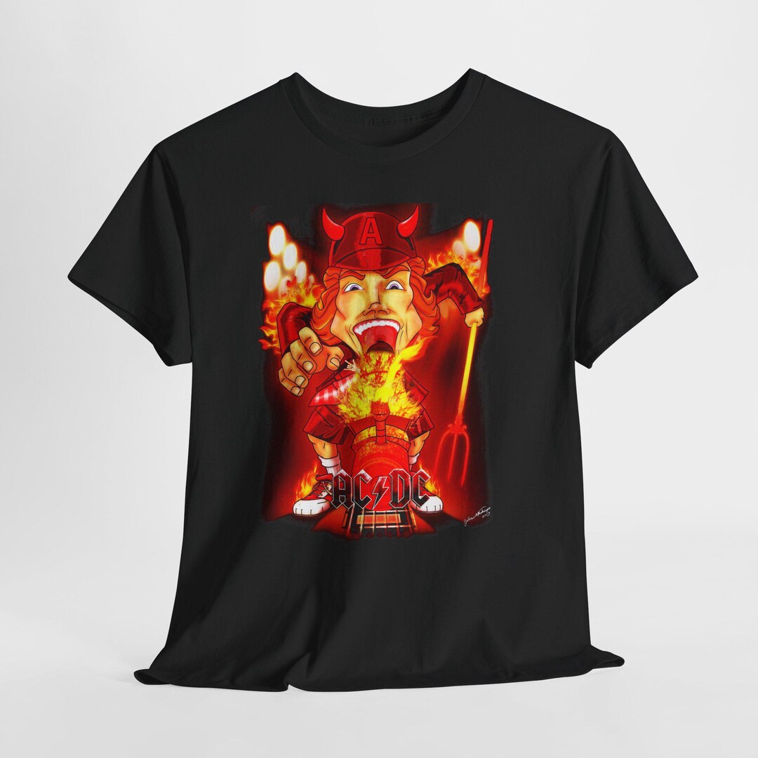 AC/DC Devil Angus Fire Graphic T-shirt | Rock Band Tee - Etsy