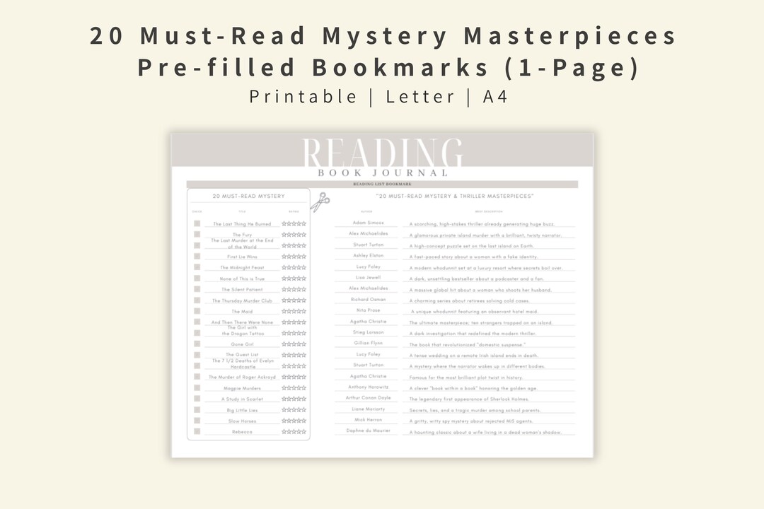 20 Must-read Mystery Masterpieces | Pre-filled | Printable Reading List ...