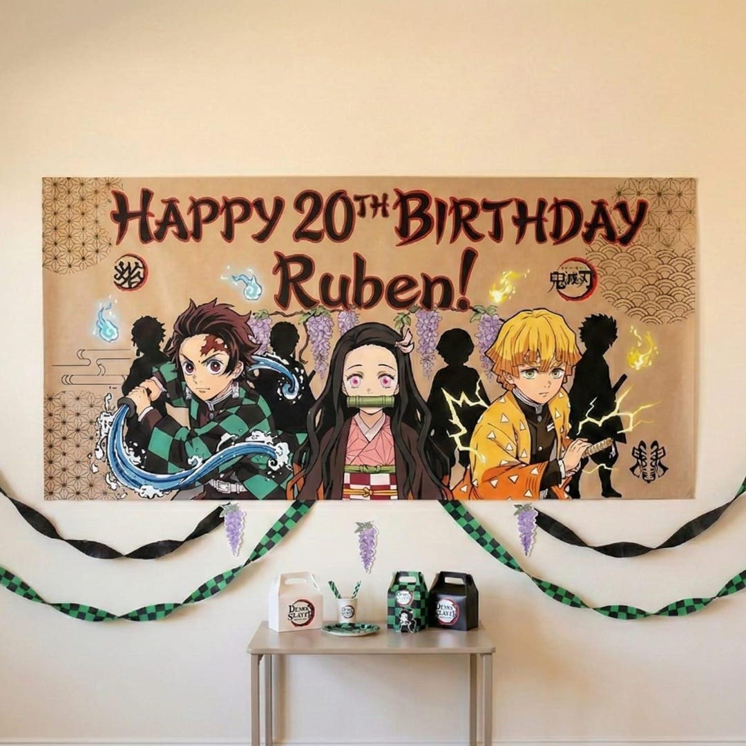 Demon Slayer Birthday Banner | Tanjiro, Nezuko, Zenitsu (digital ...