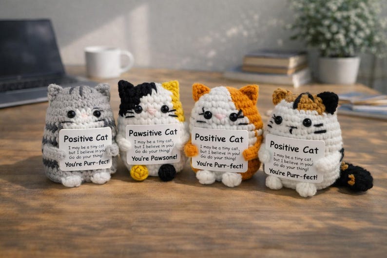 Custom Crochet Cat Plush, Pawsitive Emotional Support Desk Pet, Cat ...