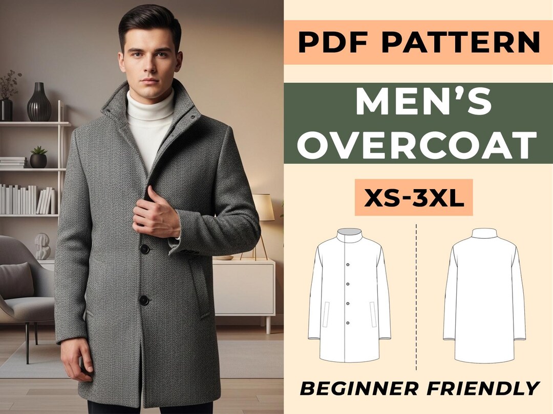 Men's Overcoat Sewing Pattern | Single Breasted Trench Coat (digital ...