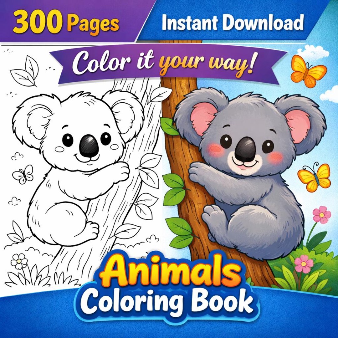 300 Pages Animal Coloring Book | Printable PDF for Preschool & Toddlers ...