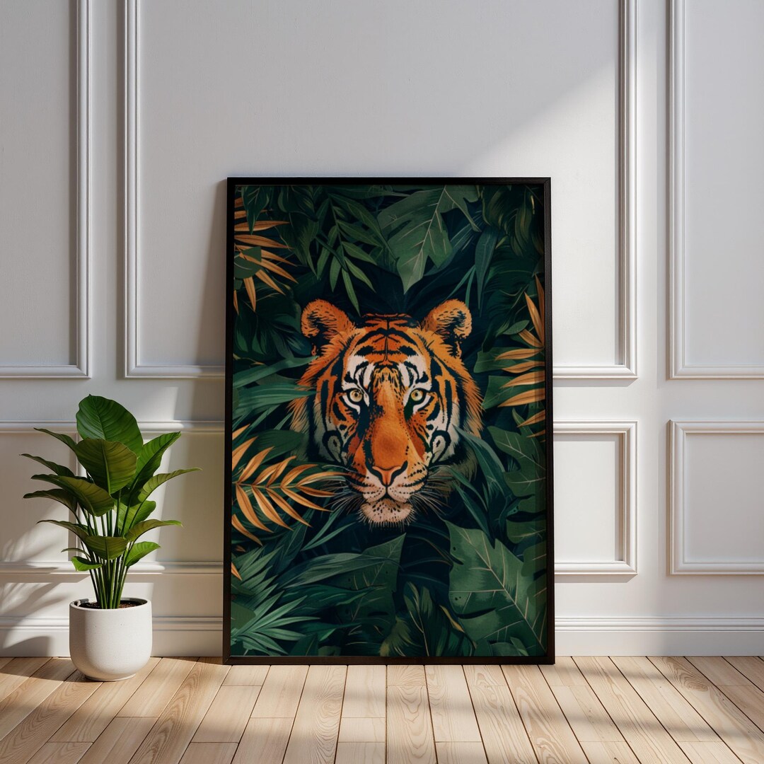 Tiger Face - Poster - Wall Art - Life Art - Green Plant Corner -decor ...