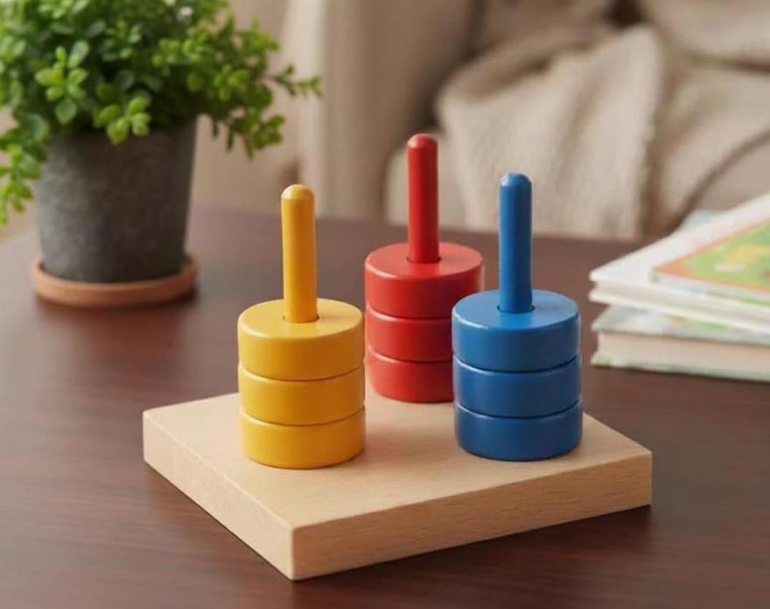 Montessori Sorting Stacking Toy for Toddlers Color Disc Dowel Set - Etsy
